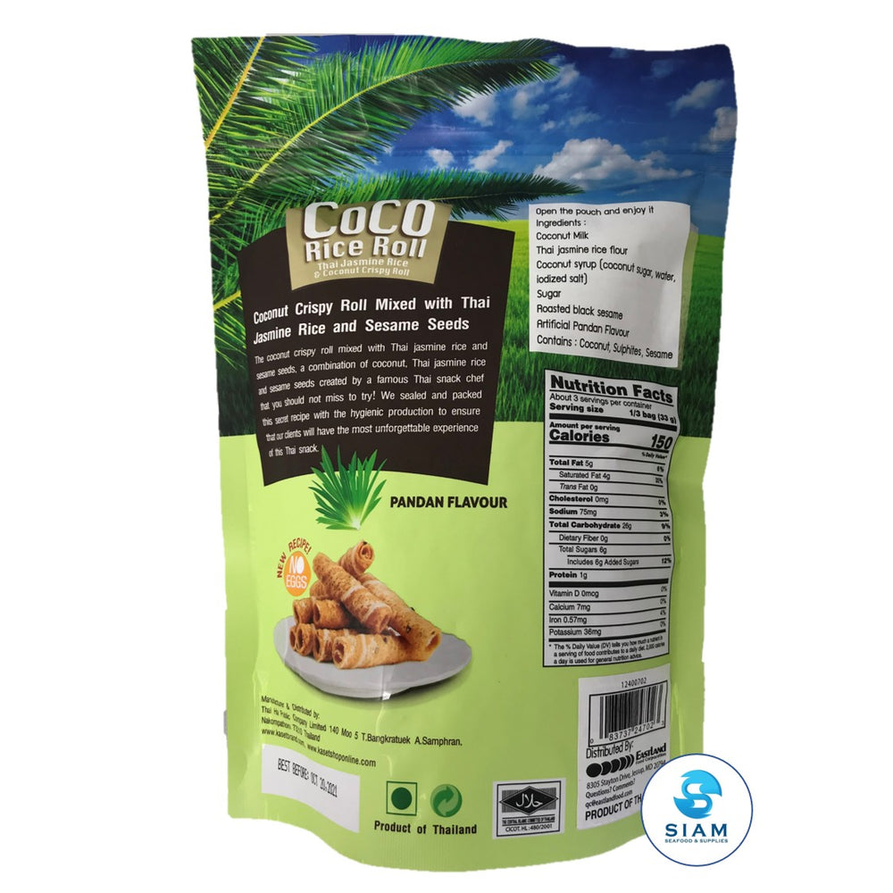 Thai jasmine rice & coconut crispy roll, pandan flavor - coco rice rol